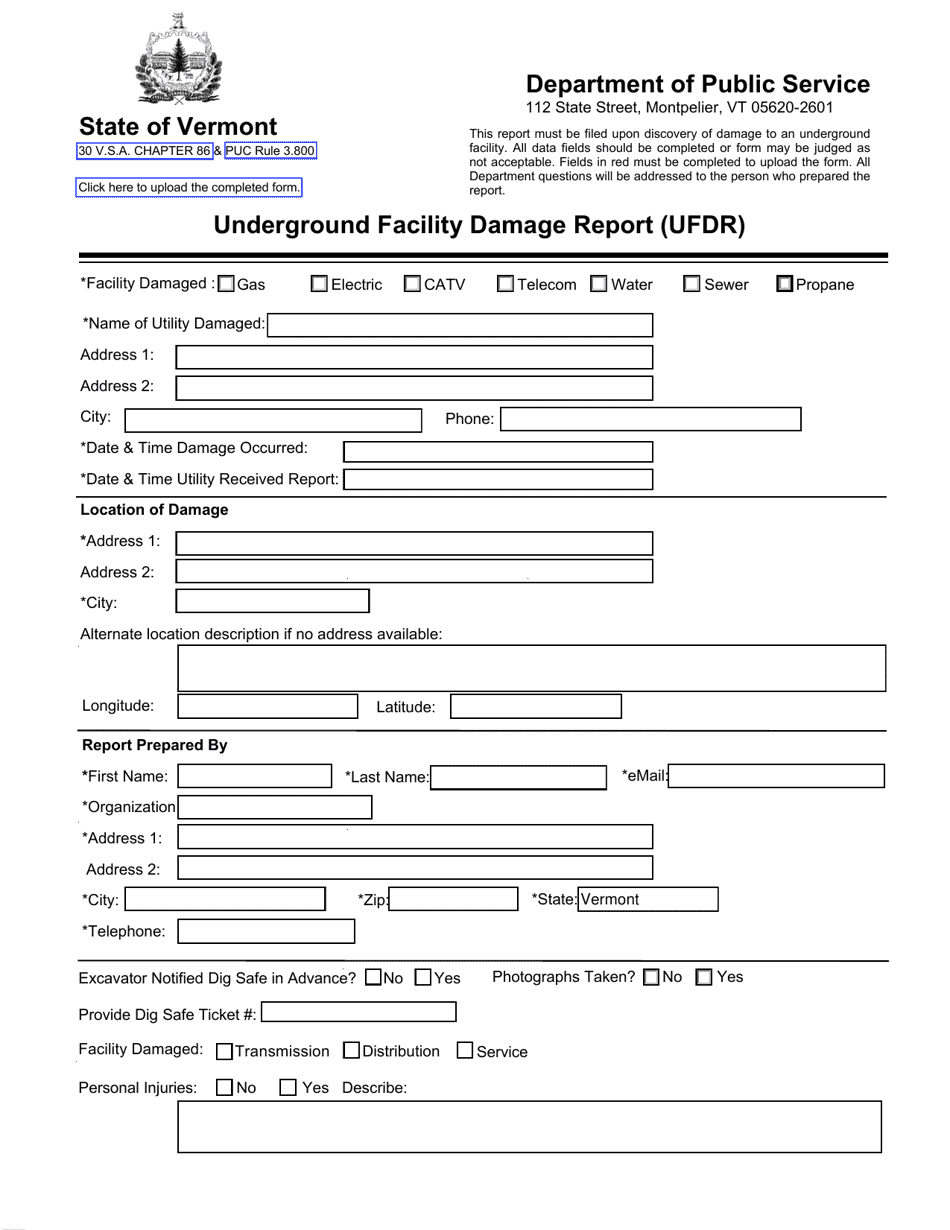 Vermont Underground Facility Damage Report (Ufdr) - Fill Out, Sign ...