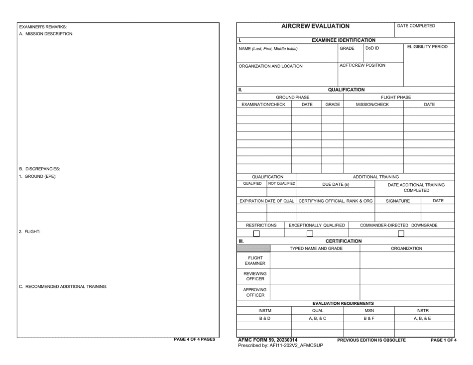 AFMC Form 59 Download Fillable PDF or Fill Online Aircrew Evaluation ... AFMC Form 59 Download Fillable PDF or Fill Online Aircrew Evaluation ...
