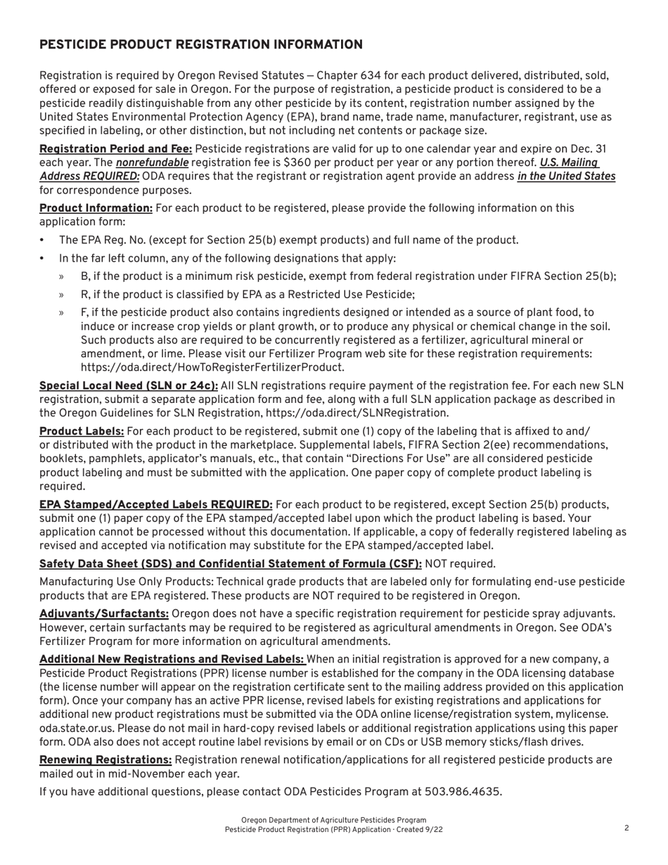 Oregon Pesticide Product Registration Ppr Application Form Fill Out