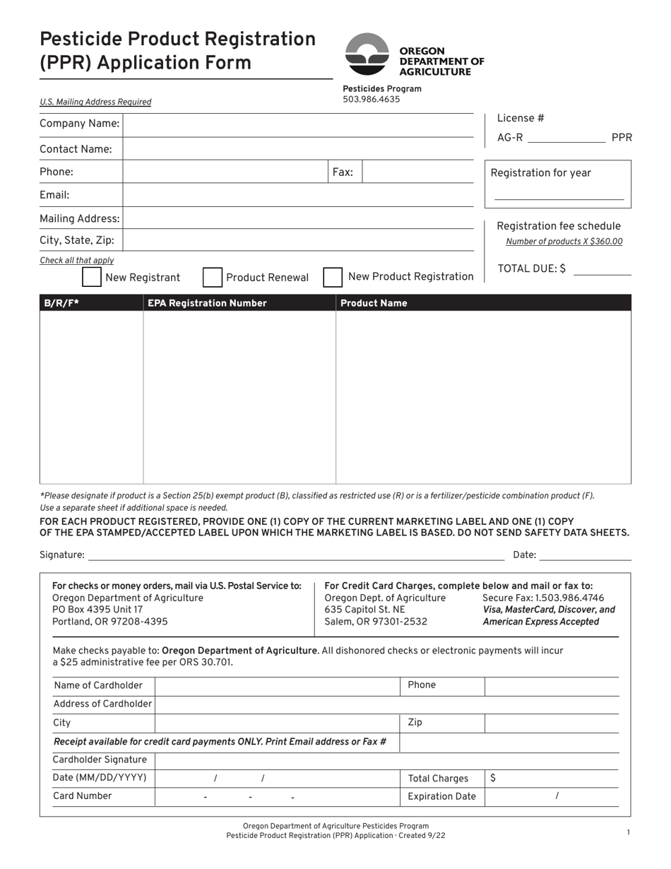Oregon Pesticide Product Registration (Ppr) Application Form - Fill Out ...