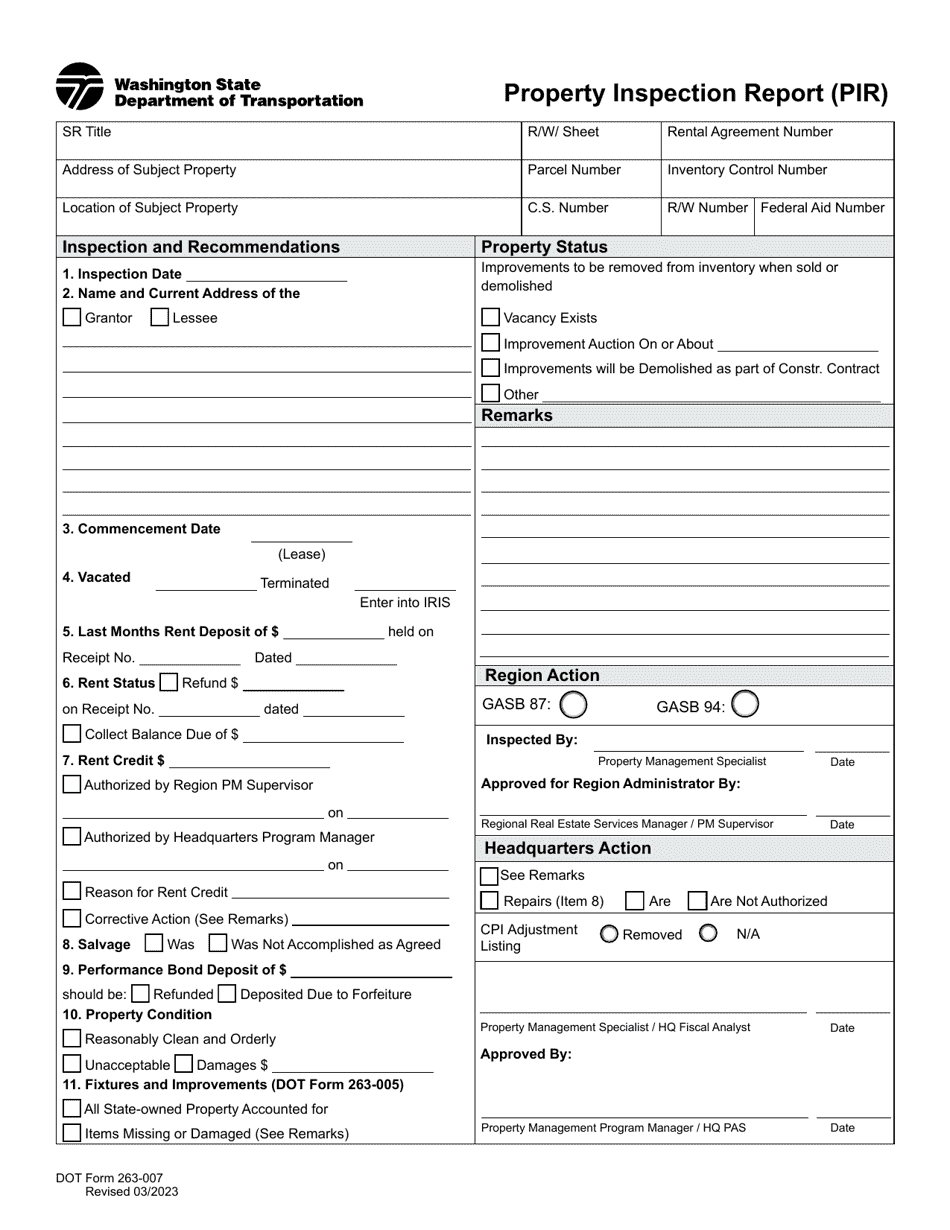 DOT Form 263-007 Download Fillable PDF or Fill Online Property ...