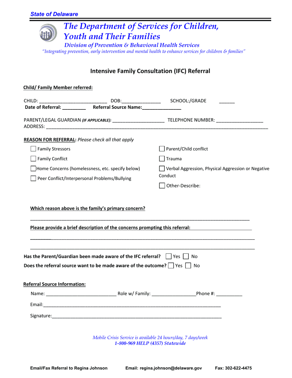 Delaware Intensive Family Consultation (Ifc) Referral - Fill Out, Sign ...