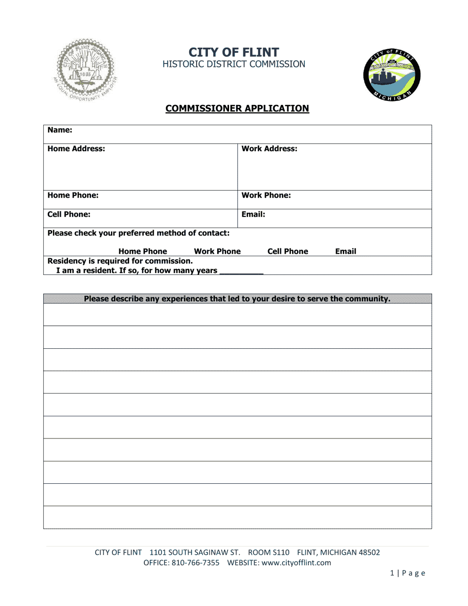 City of Flint, Michigan Commissioner Application - Fill Out, Sign ...