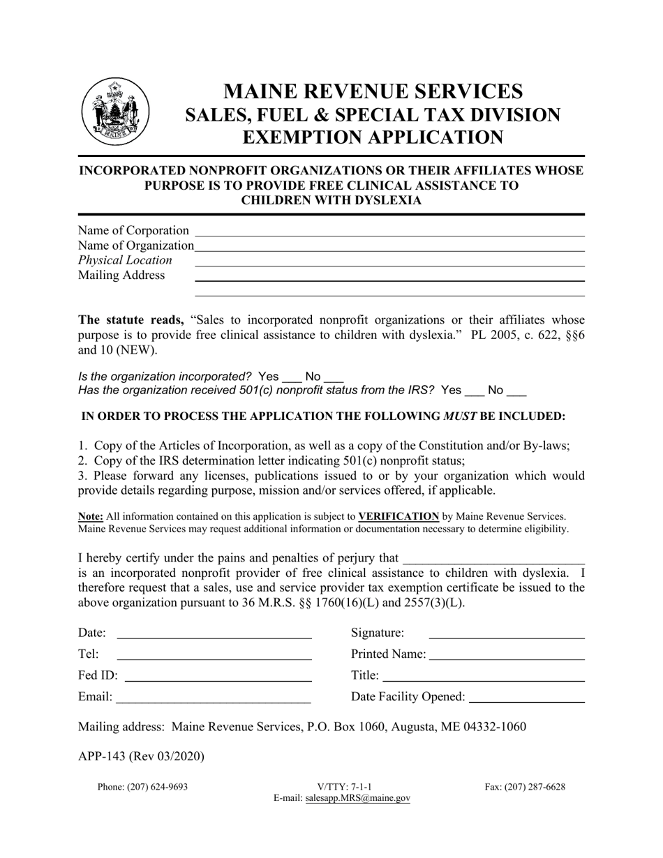 Form APP-143 - Fill Out, Sign Online and Download Fillable PDF, Maine ...