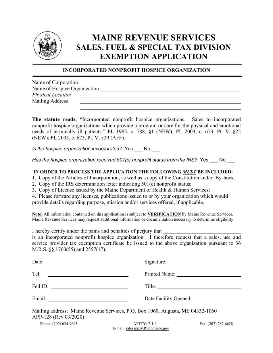 Form APP-128 - Fill Out, Sign Online and Download Fillable PDF, Maine ...