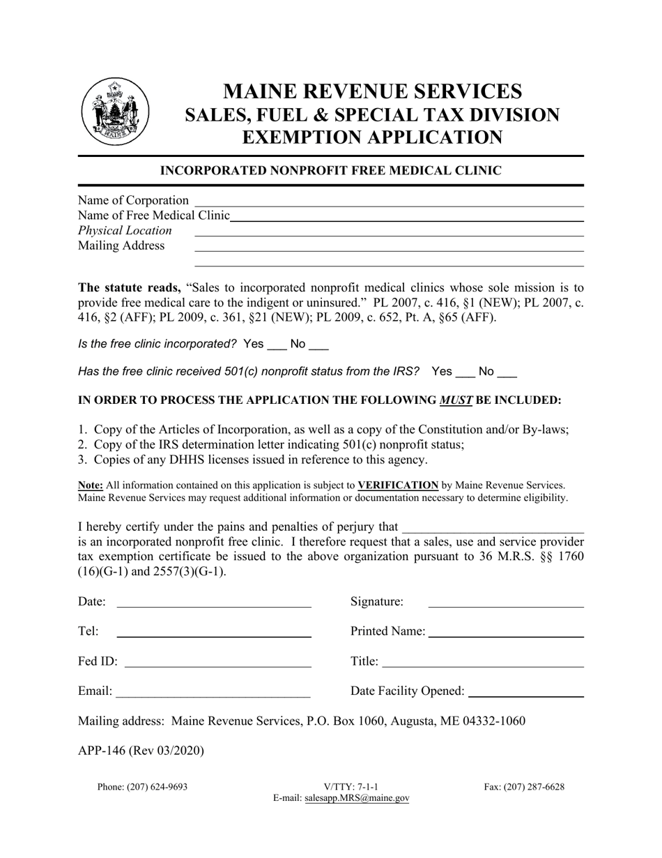 Form APP-146 - Fill Out, Sign Online and Download Fillable PDF, Maine ...