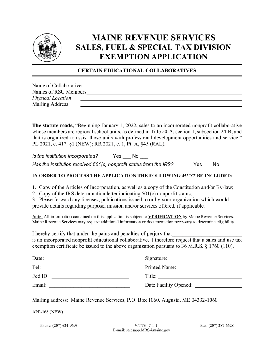 Form APP-168 - Fill Out, Sign Online and Download Fillable PDF, Maine ...