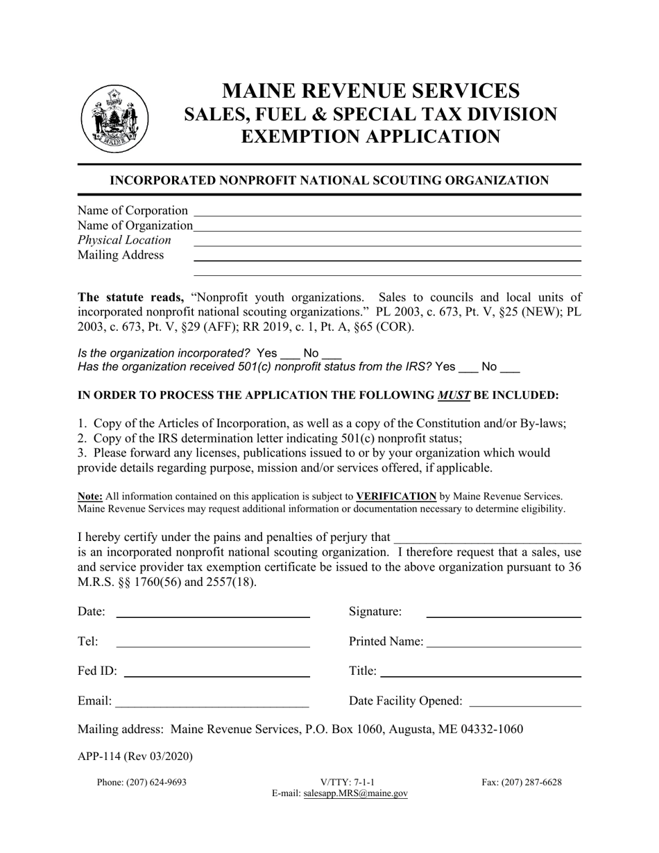 Form APP-114 - Fill Out, Sign Online and Download Fillable PDF, Maine ...