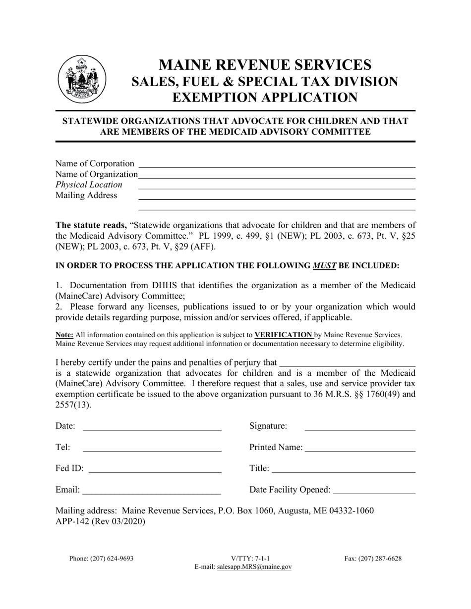 Form APP-142 - Fill Out, Sign Online and Download Fillable PDF, Maine ...