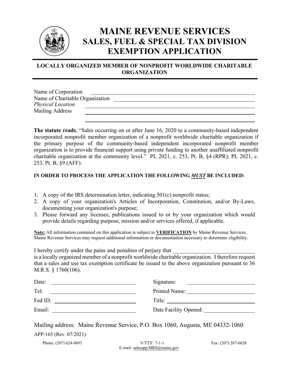 Form APP-165 - Fill Out, Sign Online and Download Fillable PDF, Maine ...