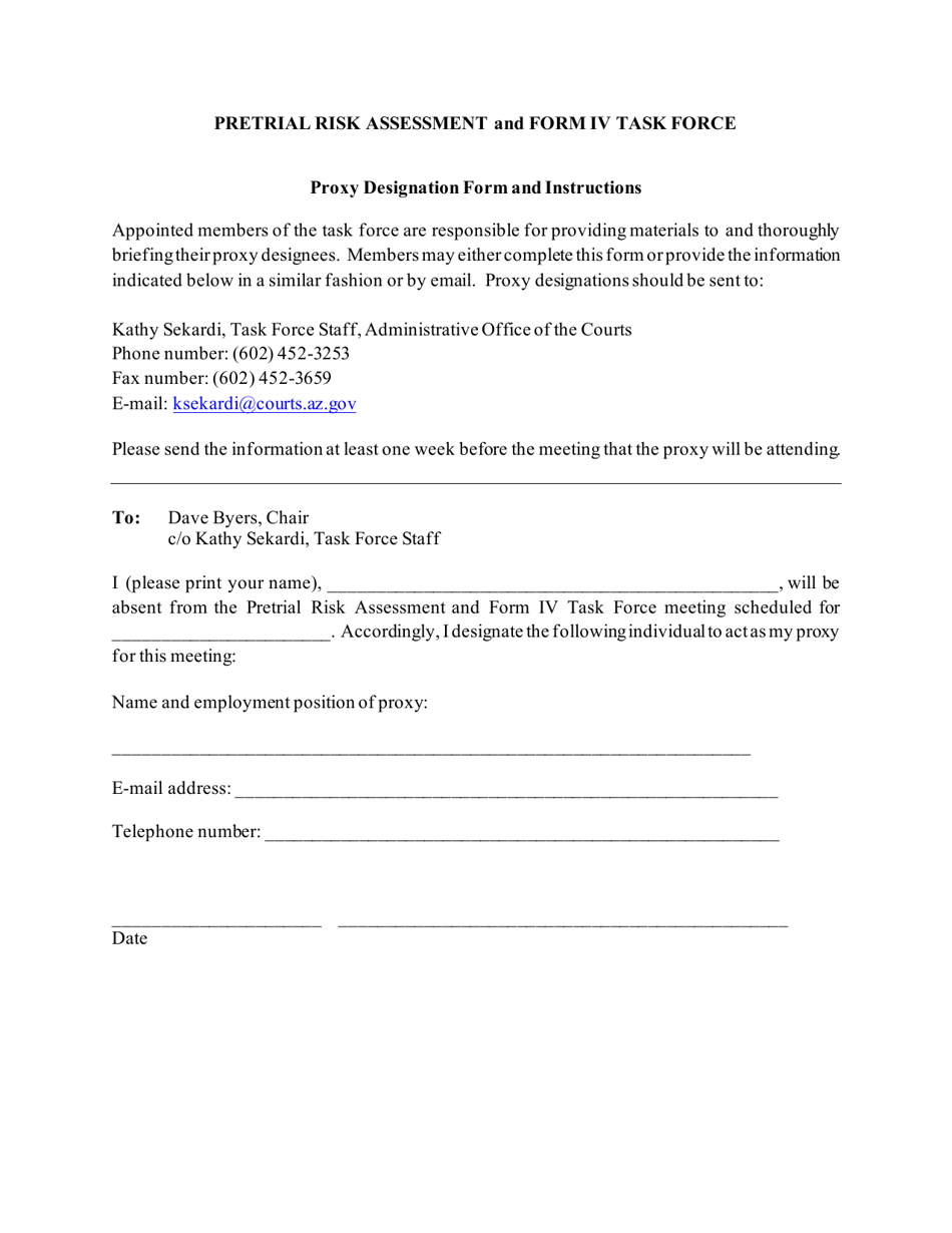 Arizona Proxy Designation Form - Pretrial Risk Assessment and Form IV ...