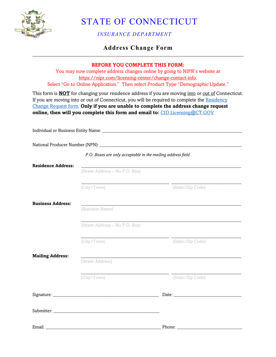Connecticut Address Change Form - Fill Out, Sign Online and Download ...
