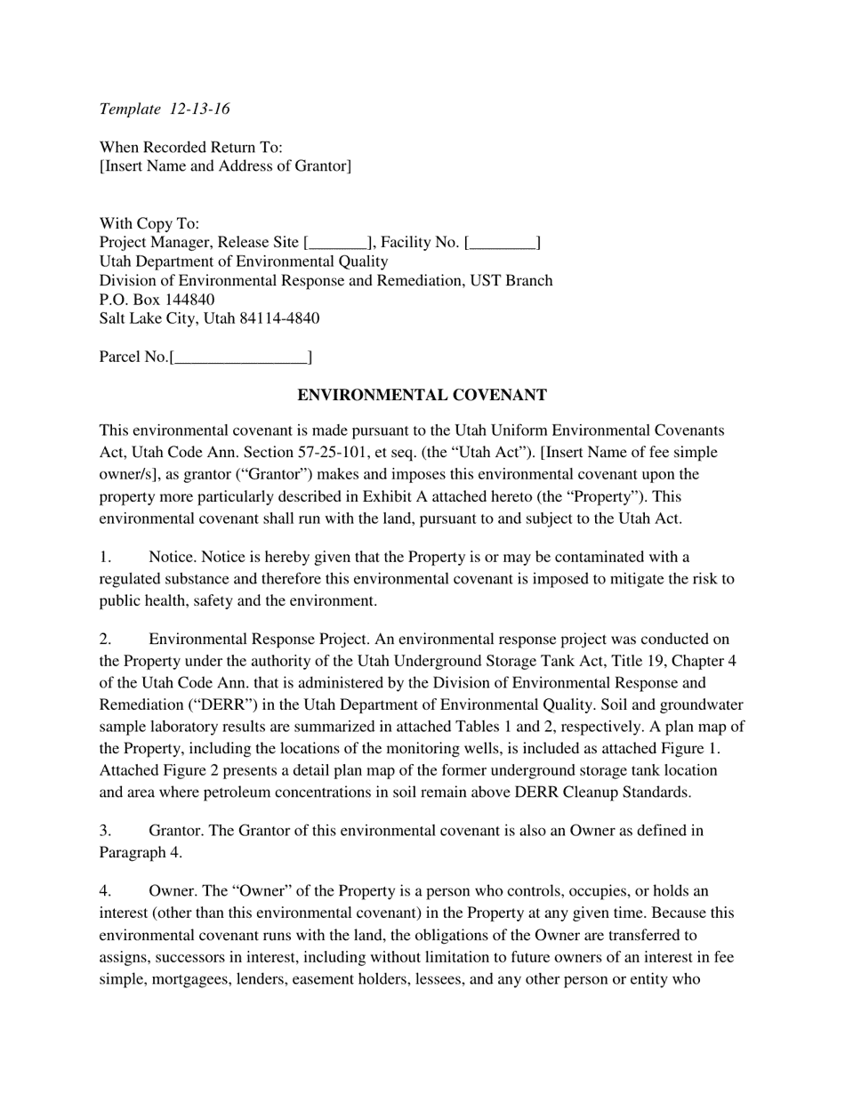 Utah Environmental Covenant - Fill Out, Sign Online and Download PDF ...