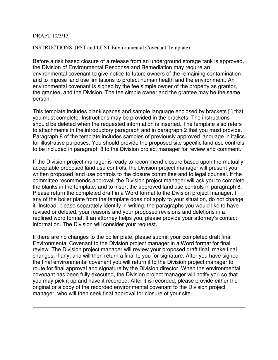 Download Instructions for Environmental Covenant PDF | Templateroller