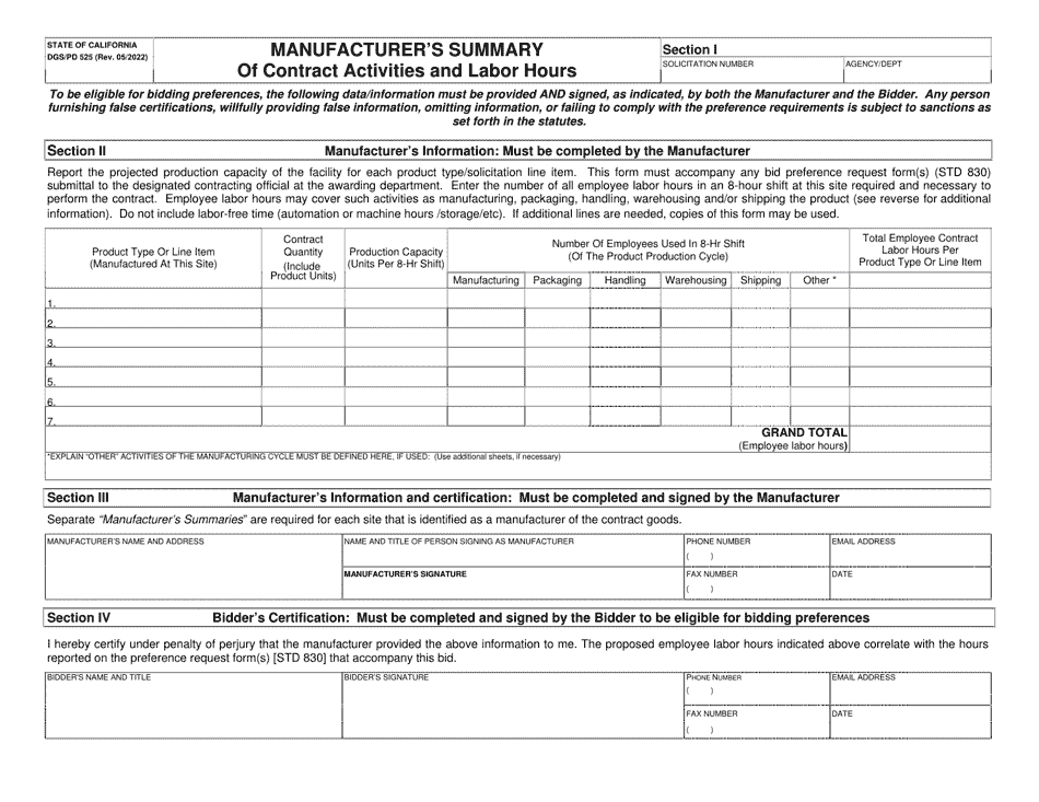 Form DGS/PD525 - Fill Out, Sign Online and Download Fillable PDF ...