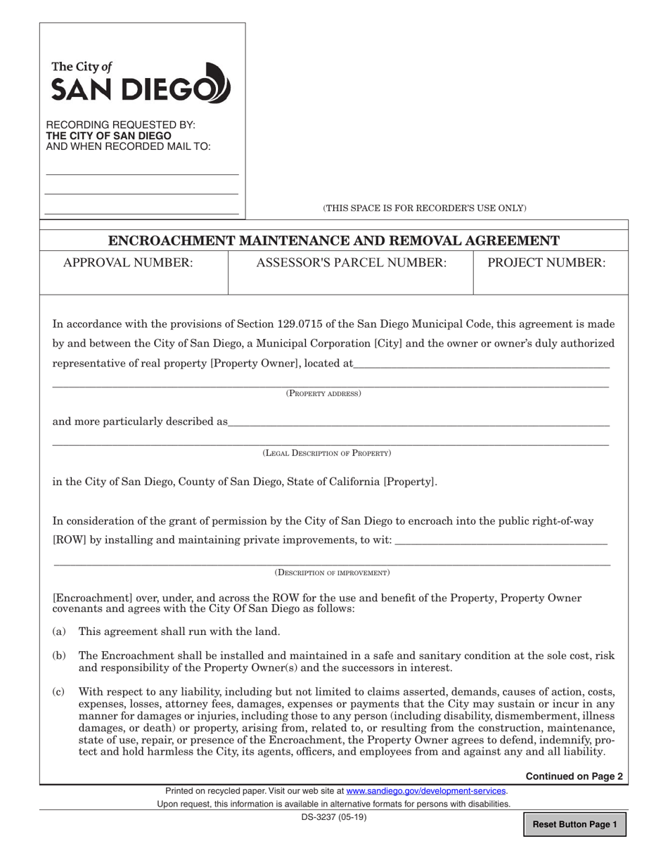 Form DS-3237 - Fill Out, Sign Online and Download Fillable PDF, City of ...