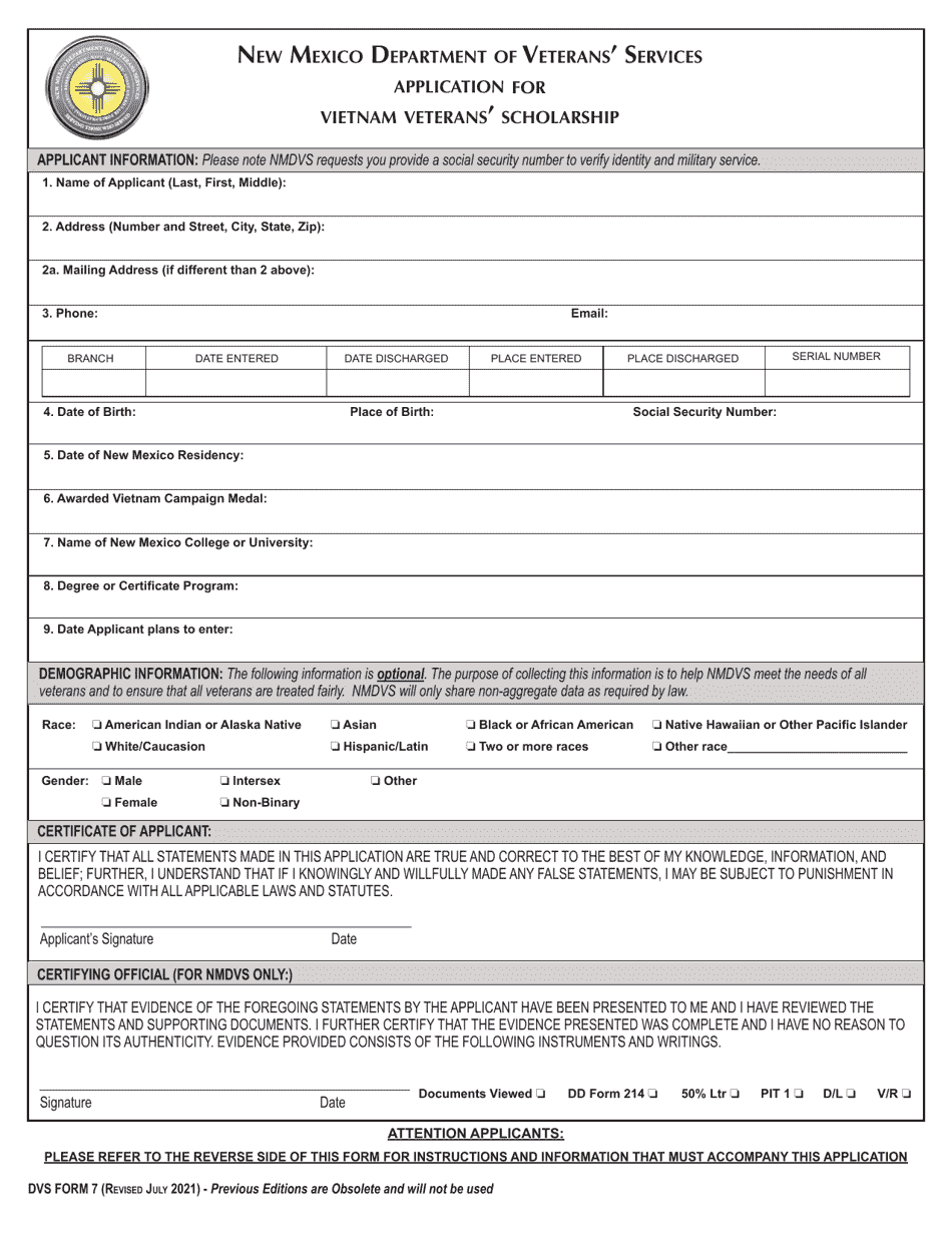 DVS Form 7 Download Printable PDF or Fill Online Application for ...
