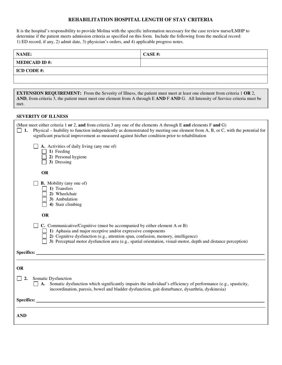 Louisiana Rehabilitation Hospital Length of Stay Criteria - Fill Out ...