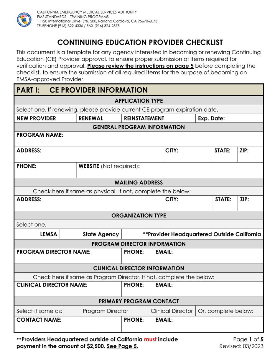 California Continuing Education Provider Checklist - Fill Out, Sign ...