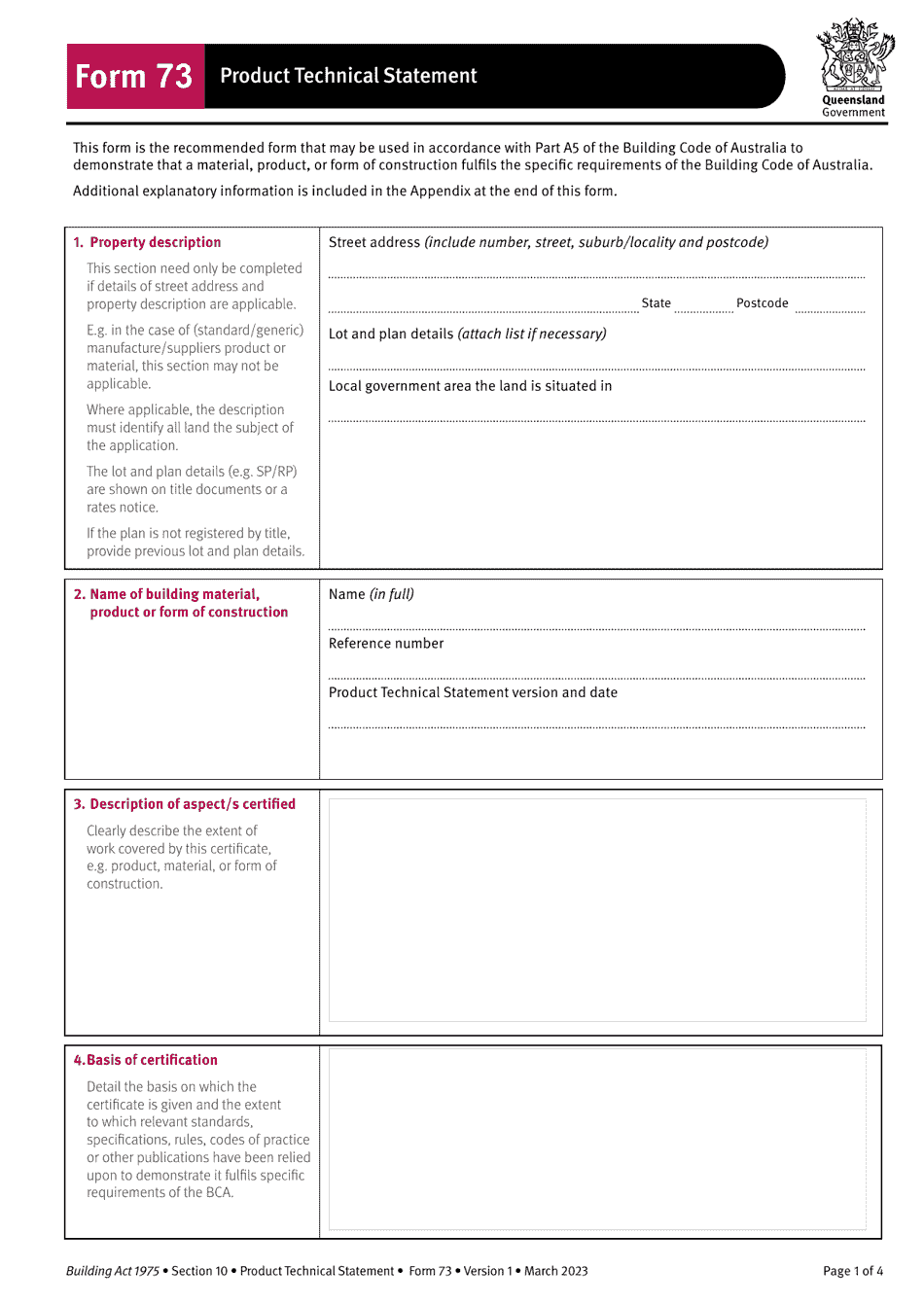Form 73 - Fill Out, Sign Online and Download Fillable PDF, Queensland ...