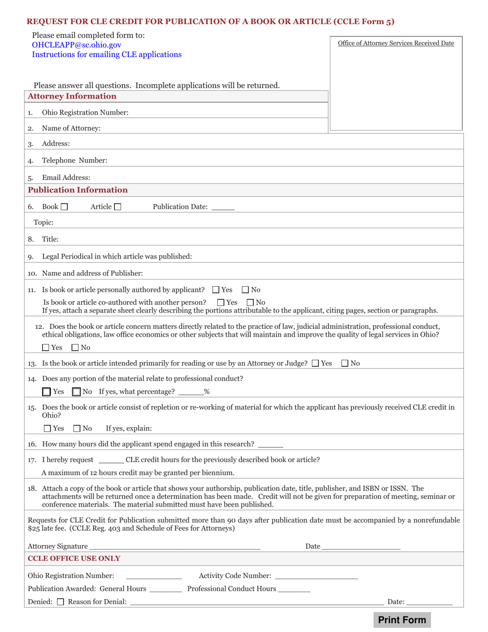 CCLE Form 5 - Fill Out, Sign Online and Download Fillable PDF, Ohio ...