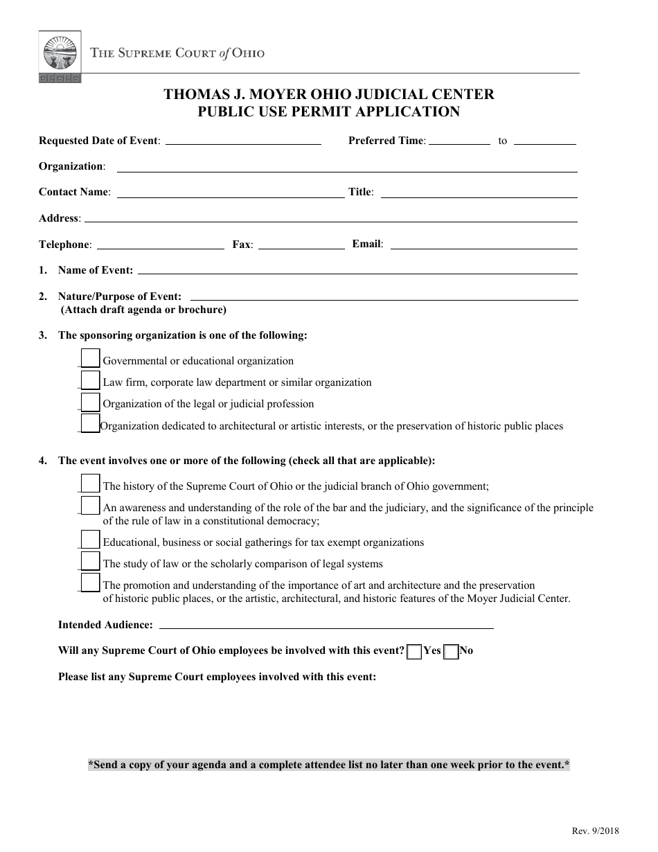 Ohio Thomas J. Moyer Ohio Judicial Center Public Use Permit Application ...