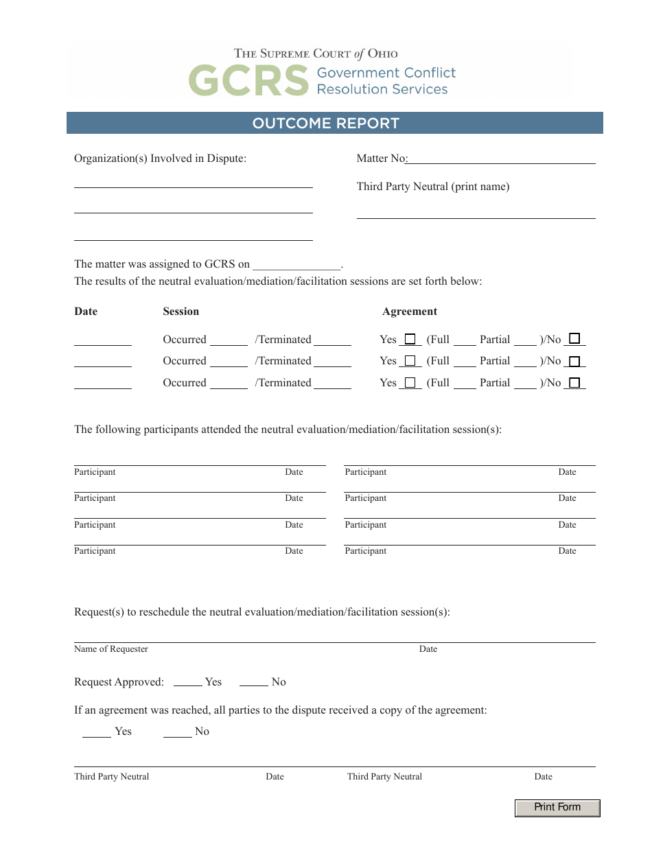 Ohio Gcrs Outcome Report - Fill Out, Sign Online and Download PDF ...
