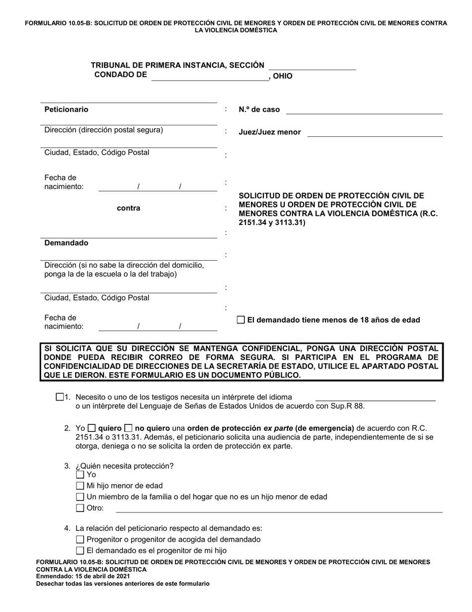 Formulario 10.05-B - Fill Out, Sign Online and Download Printable PDF, Ohio (Spanish ...
