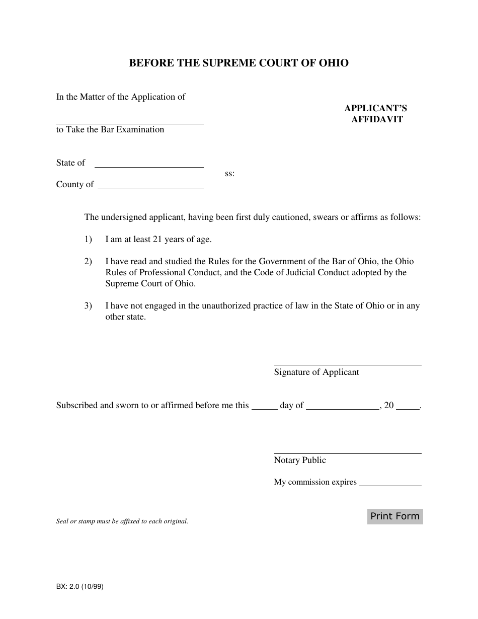 Form BX:2.0 - Fill Out, Sign Online and Download Fillable PDF, Ohio | Templateroller
