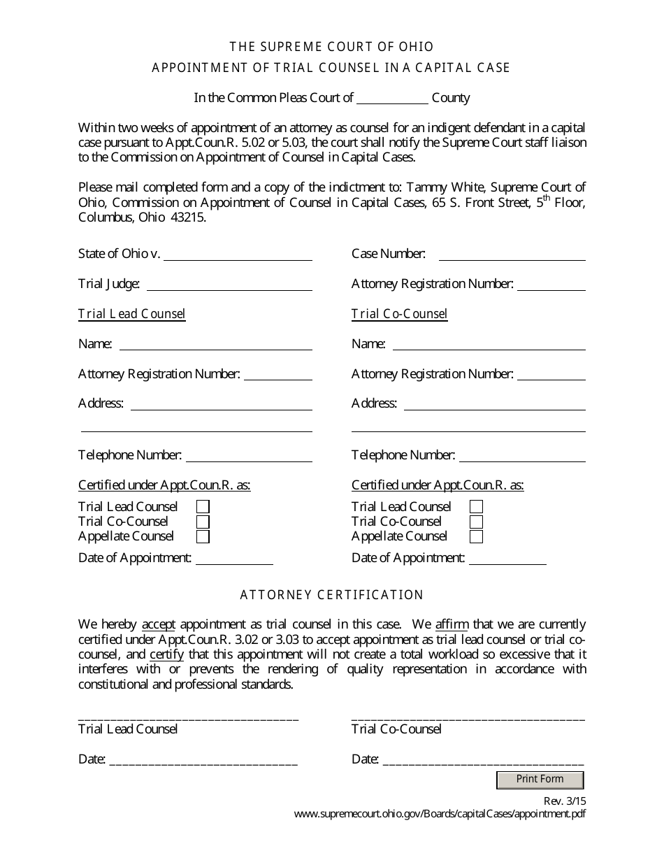 Ohio Appointment of Trial Counsel in a Capital Case - Fill Out, Sign ...