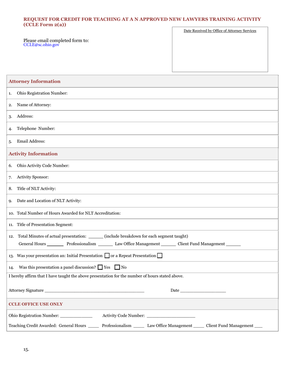 CCLE Form 2(A) - Fill Out, Sign Online and Download Fillable PDF, Ohio | Templateroller