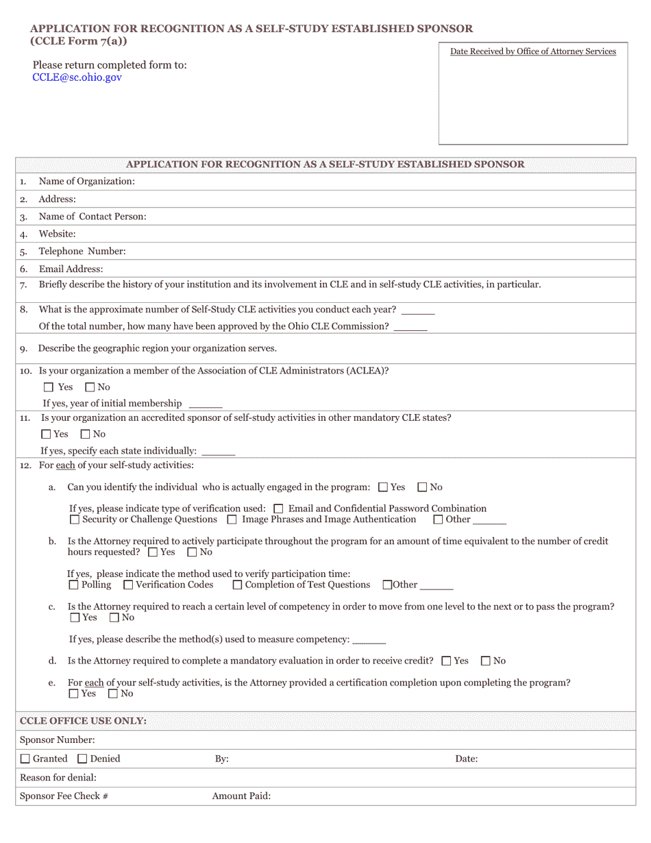 CCLE Form 7(A) - Fill Out, Sign Online and Download Fillable PDF, Ohio ...