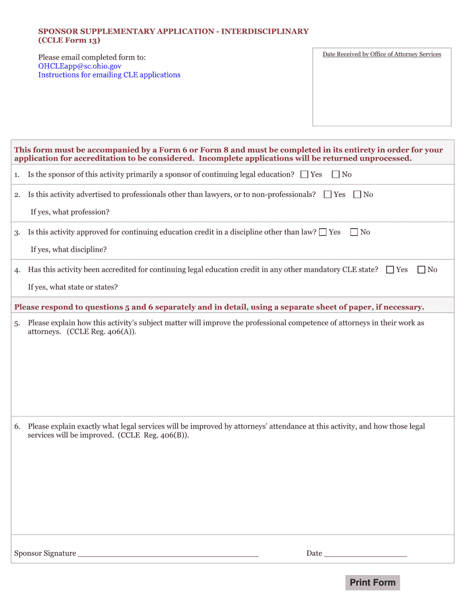 CCLE Form 13 - Fill Out, Sign Online and Download Fillable PDF, Ohio ...