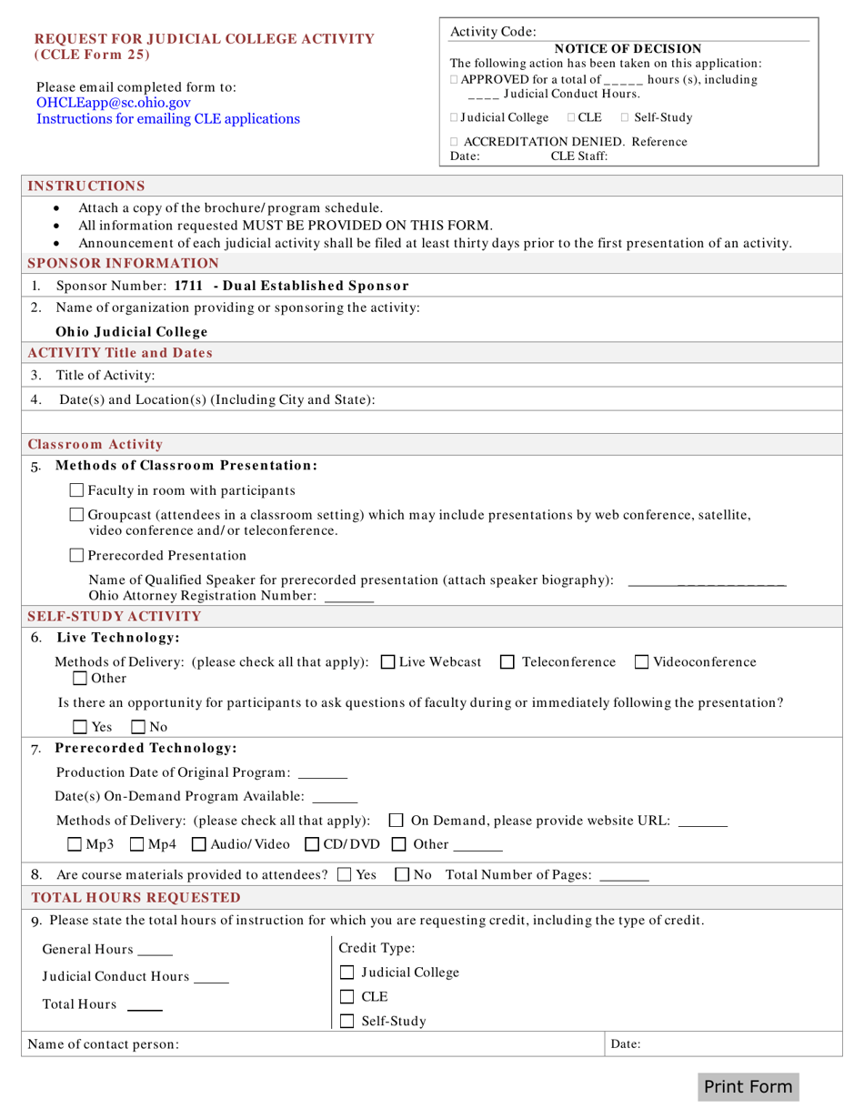 CCLE Form 25 - Fill Out, Sign Online and Download Fillable PDF, Ohio ...