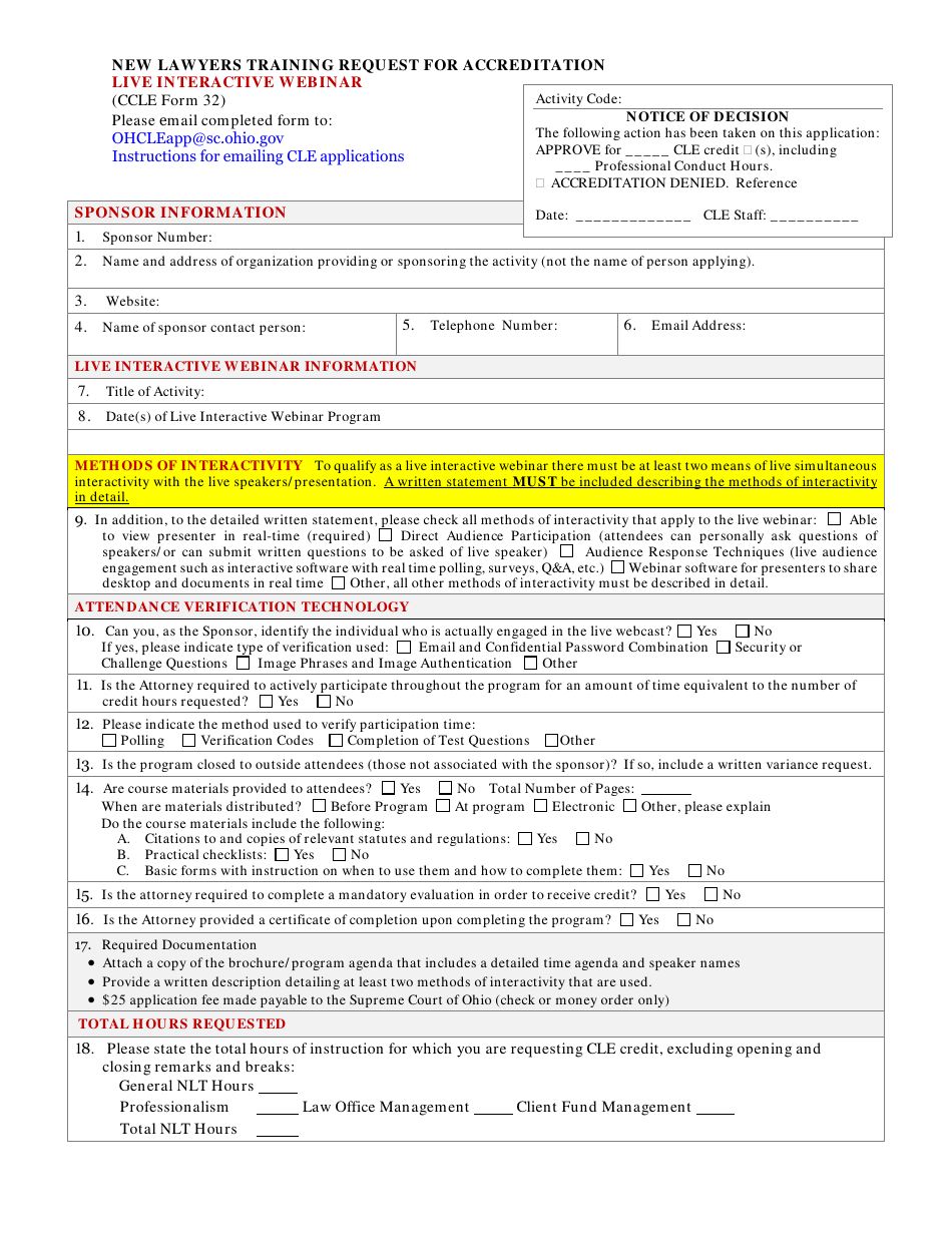 CCLE Form 32 - Fill Out, Sign Online and Download Fillable PDF, Ohio ...