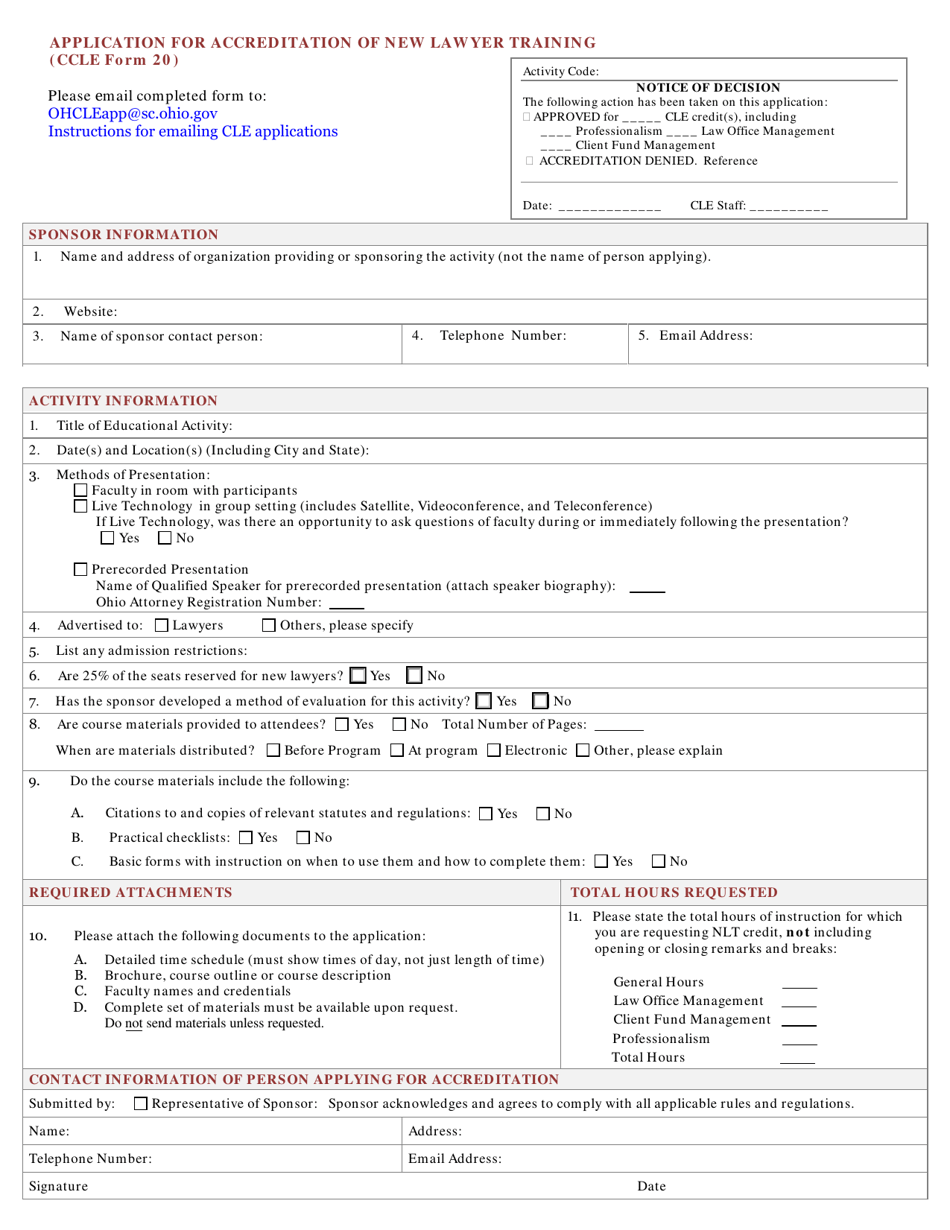 CCLE Form 20 - Fill Out, Sign Online and Download Fillable PDF, Ohio ...