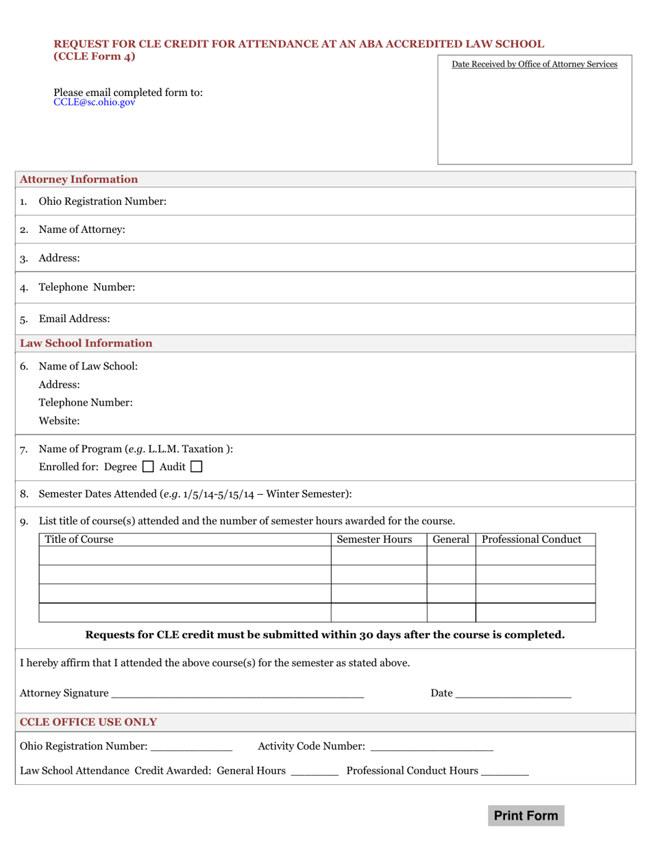CCLE Form 4 - Fill Out, Sign Online and Download Fillable PDF, Ohio ...