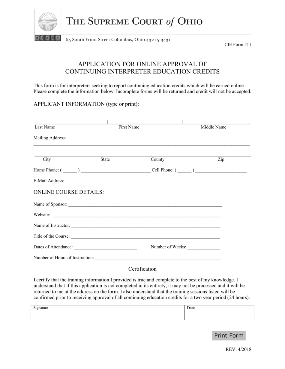 CIE Form 11 - Fill Out, Sign Online and Download Fillable PDF, Ohio | Templateroller