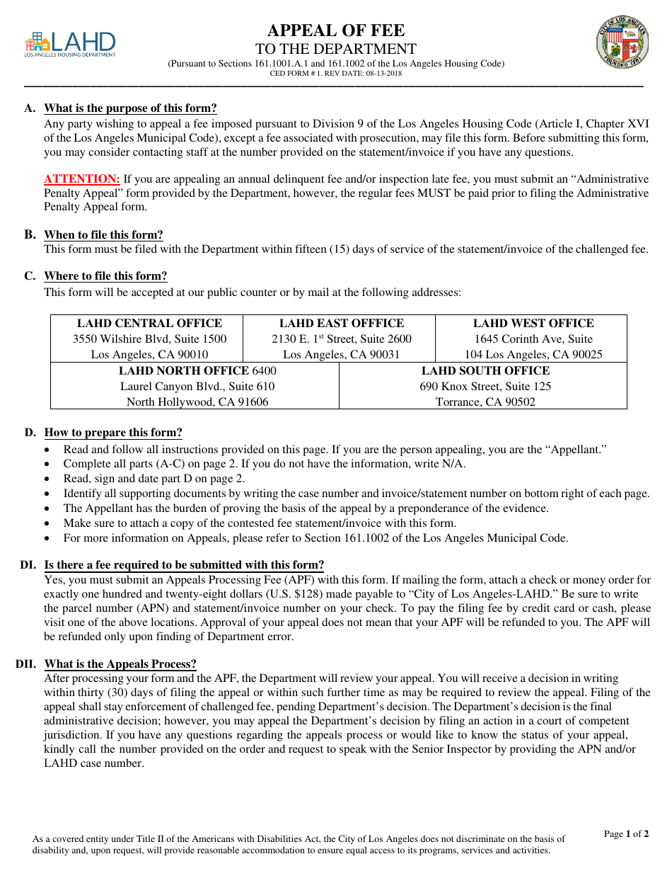 CED Form 1 - Fill Out, Sign Online and Download Fillable PDF, City of ...