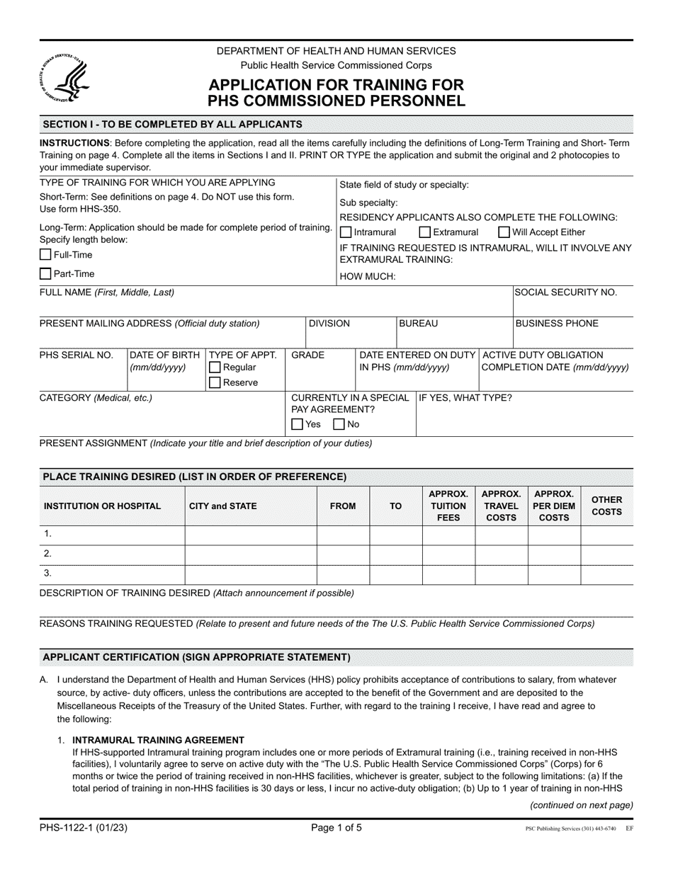 Form PHS-1122-1 - Fill Out, Sign Online and Download Fillable PDF ...