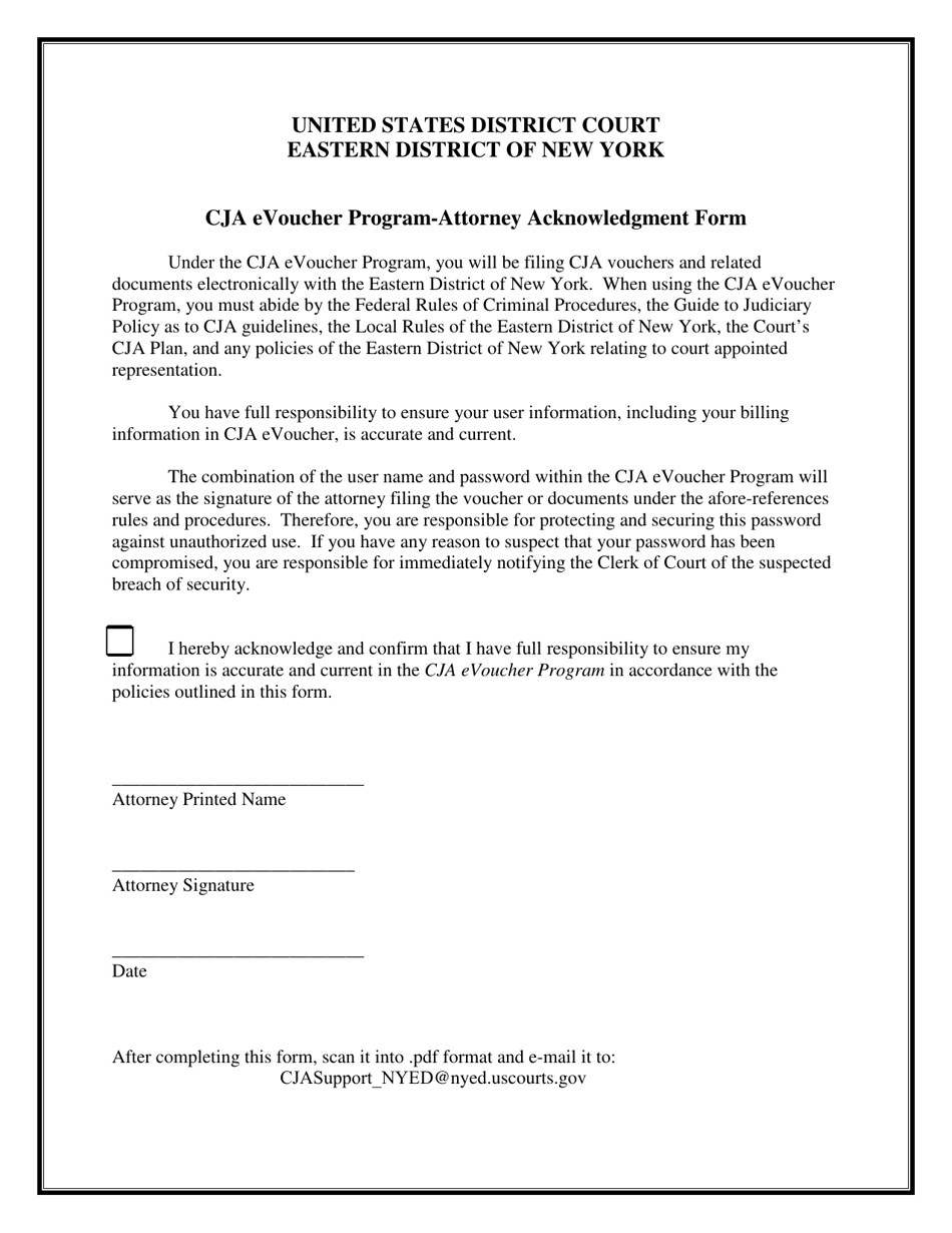 New York Cja Evoucher Program-Attorney Acknowledgment Form - Fill Out ...