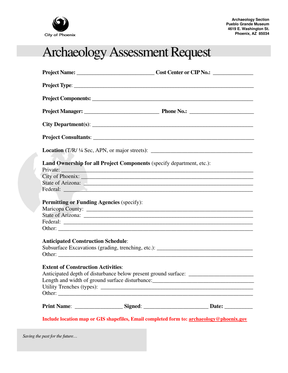 City of Phoenix, Arizona Archaeology Assessment Request - Fill Out ...