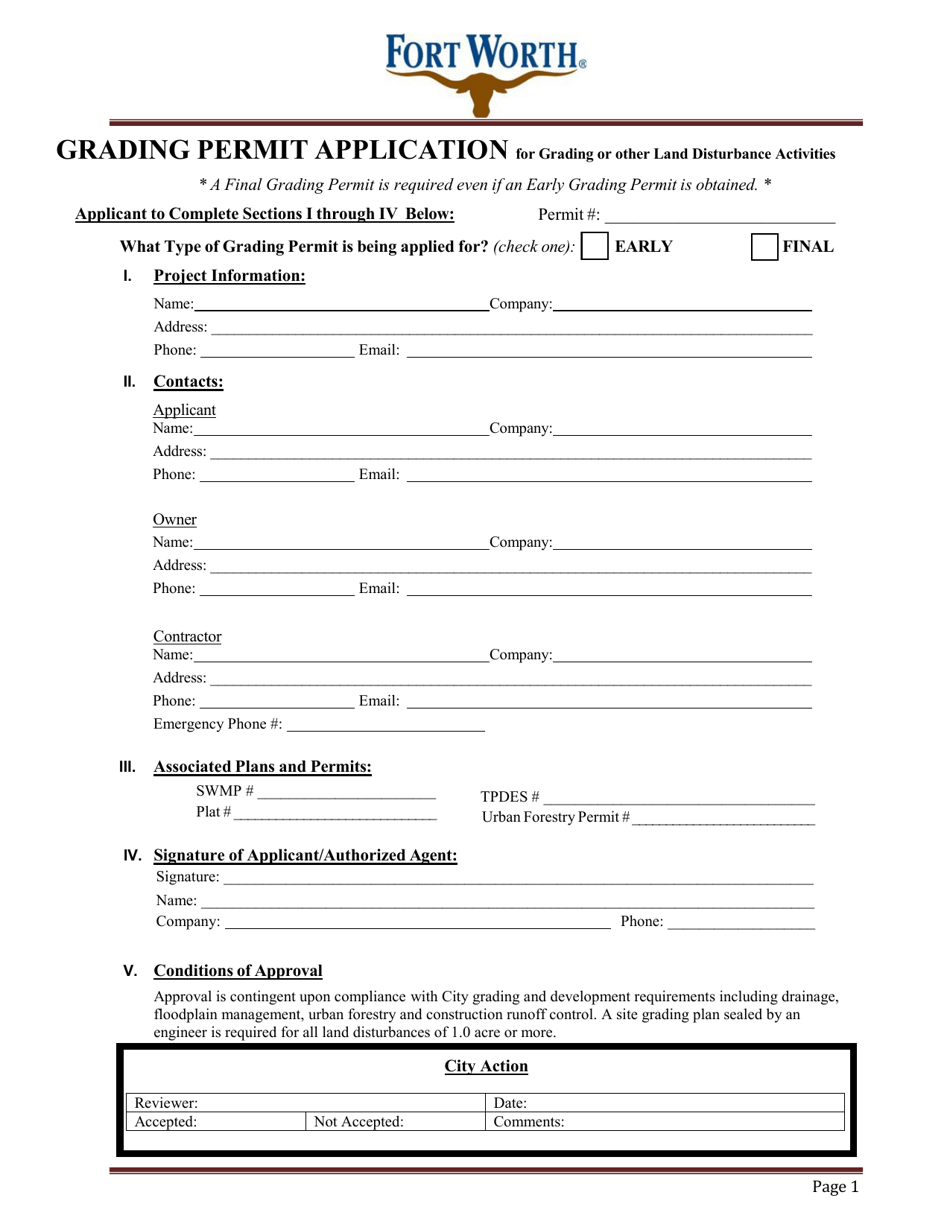 City of Fort Worth, Texas Grading Permit Application - Fill Out, Sign ...