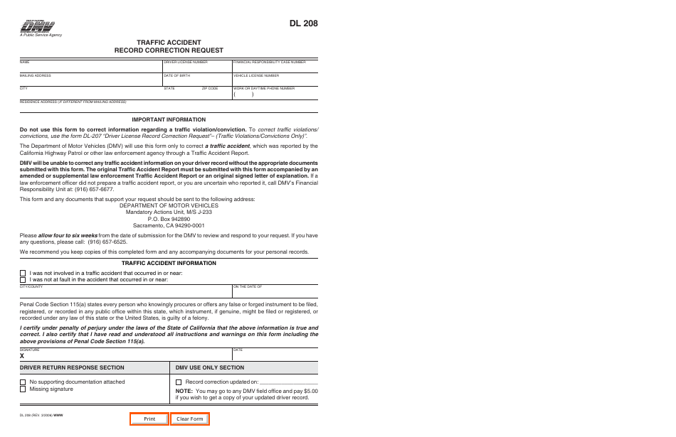 Form DL208 - Fill Out, Sign Online and Download Fillable PDF ...