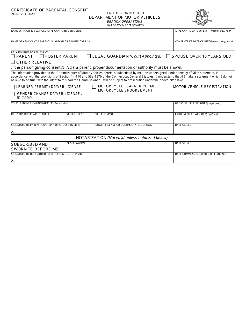 Form 2D Download Fillable PDF or Fill Online Certificate of Parental ...