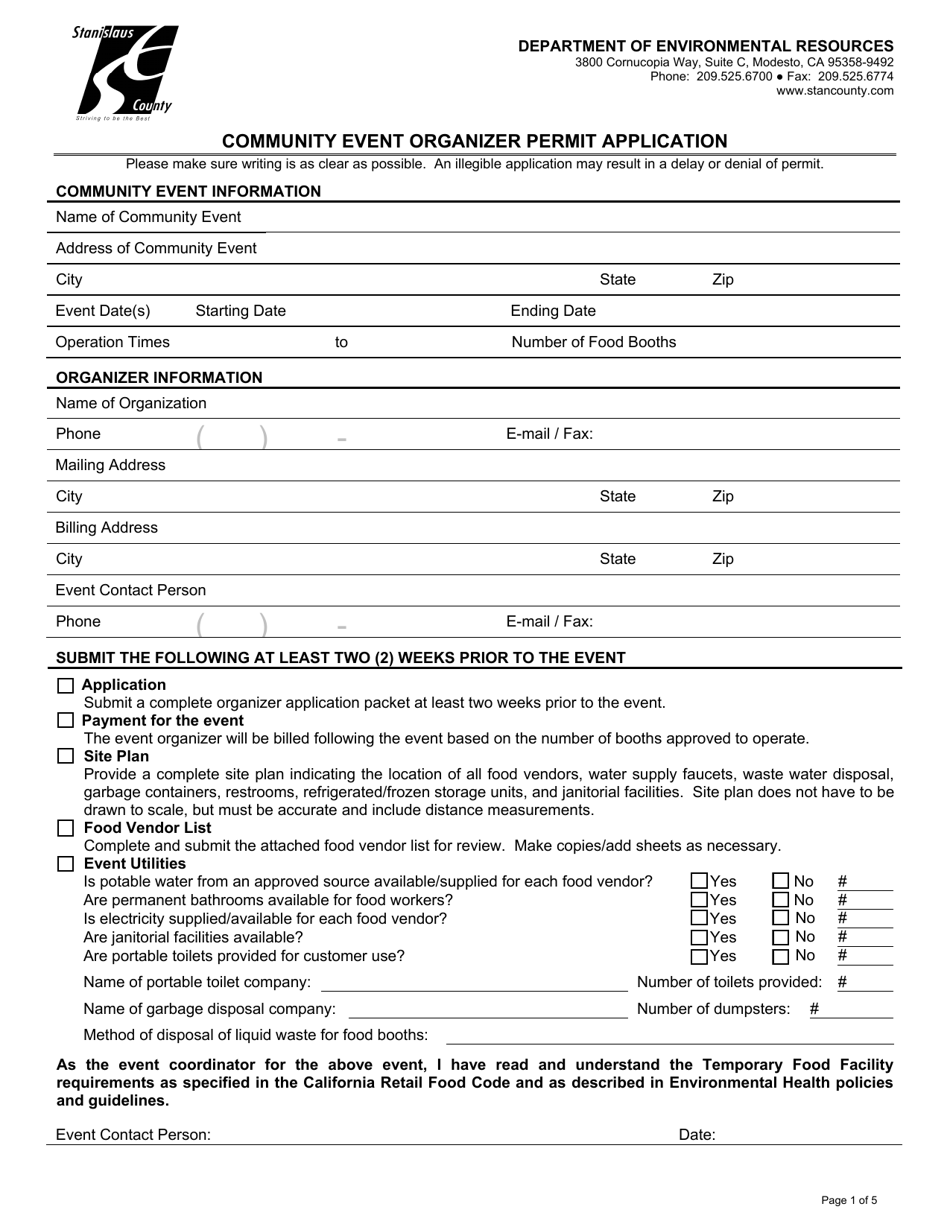 Stanislaus County, California Community Event Organizer Permit Application - Fill Out, Sign ...