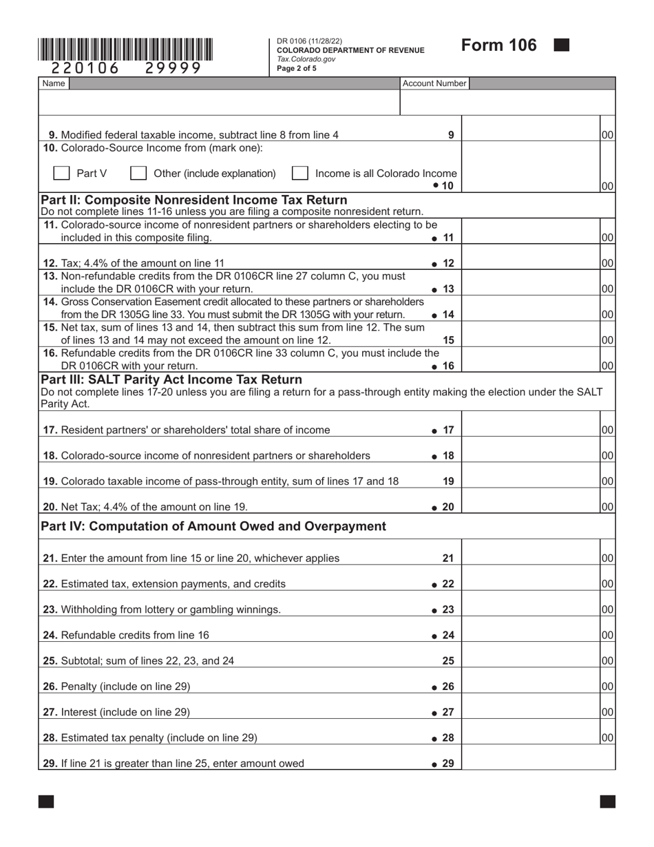 Form 106 (DR0106) - 2022 - Fill Out, Sign Online and Download Fillable ...