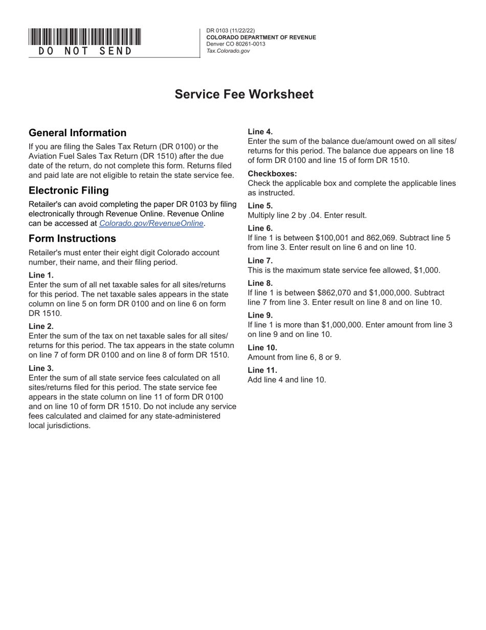 Form DR0103 Download Fillable PDF or Fill Online Service Fee Worksheet ...