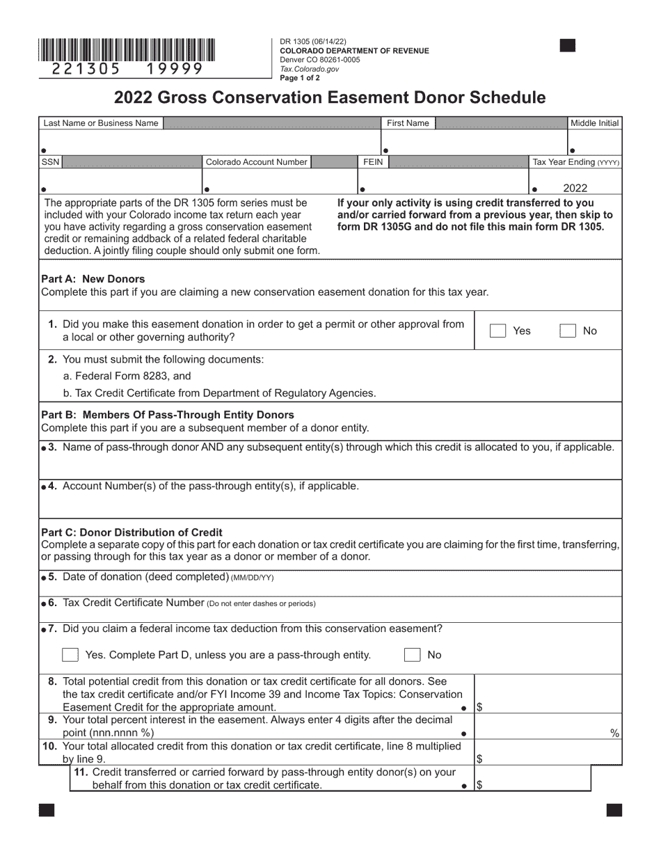 Form DR1305 - 2022 - Fill Out, Sign Online and Download Fillable PDF ...