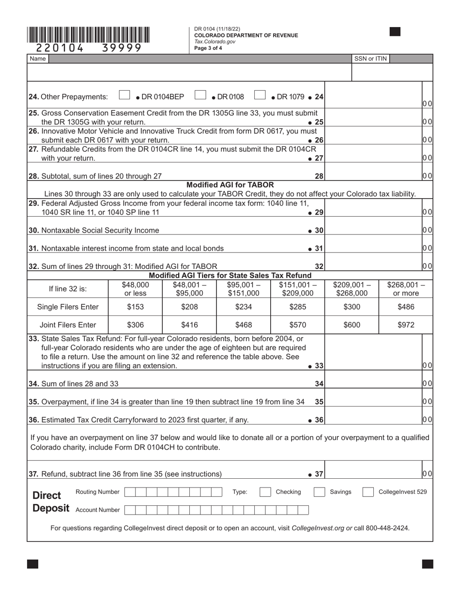 Form DR0104 Download Fillable PDF or Fill Online Colorado Individual ...